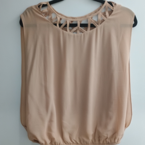 Naked Zebra | Tops | Naked Zebra Tan Cutout Blouse | Poshmark
